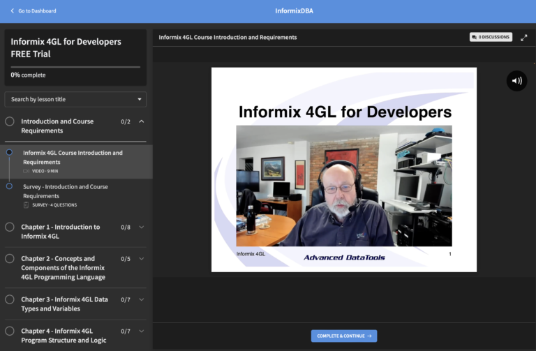 Informix 4GL Course — Advance DataTools